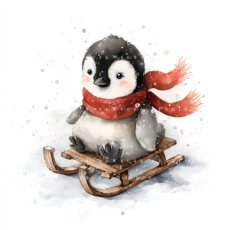 16 Watercolor Christmas Penguin Clipart, Winter Holiday Snow Art ...