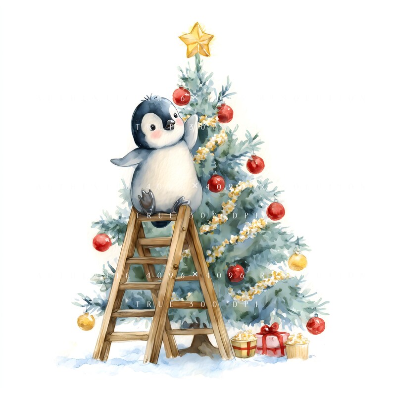 16 Watercolor Christmas Penguin Clipart Bundle, Holiday Art (digital ...