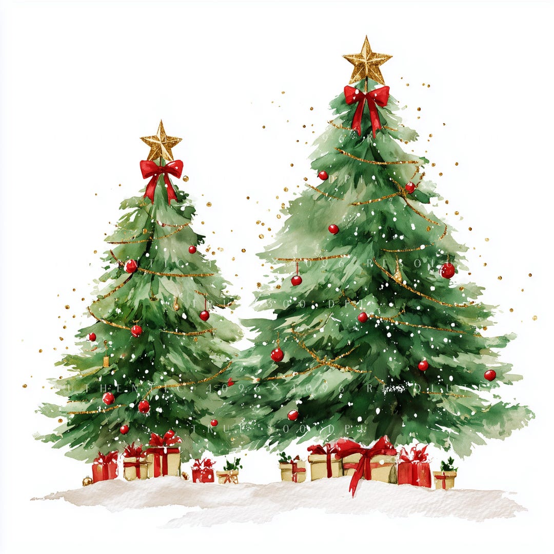 20 Watercolor Christmas Tree Clipart Set, Holiday Art Bundle (20 Jpgs ...