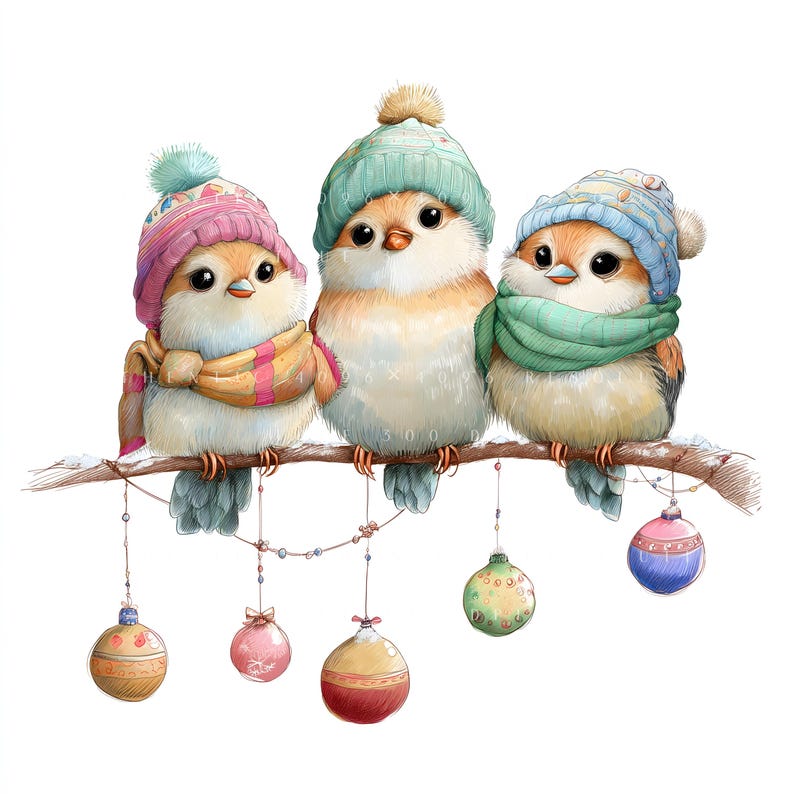 30 Christmas Bird Clipart, Cozy Winter Songbirds, Festive Tree ...