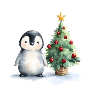 16 Watercolor Christmas Penguin Clipart Bundle, Holiday Art (digital ...