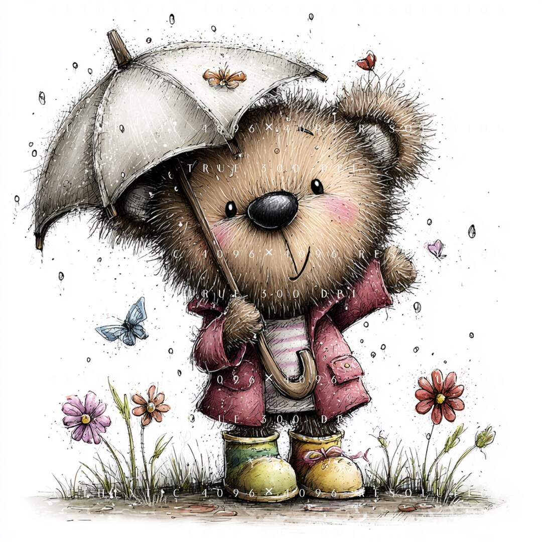 29 Whimsical Rain Bear Clipart Bundle, Cute Teddy Bears With Umbrella ...