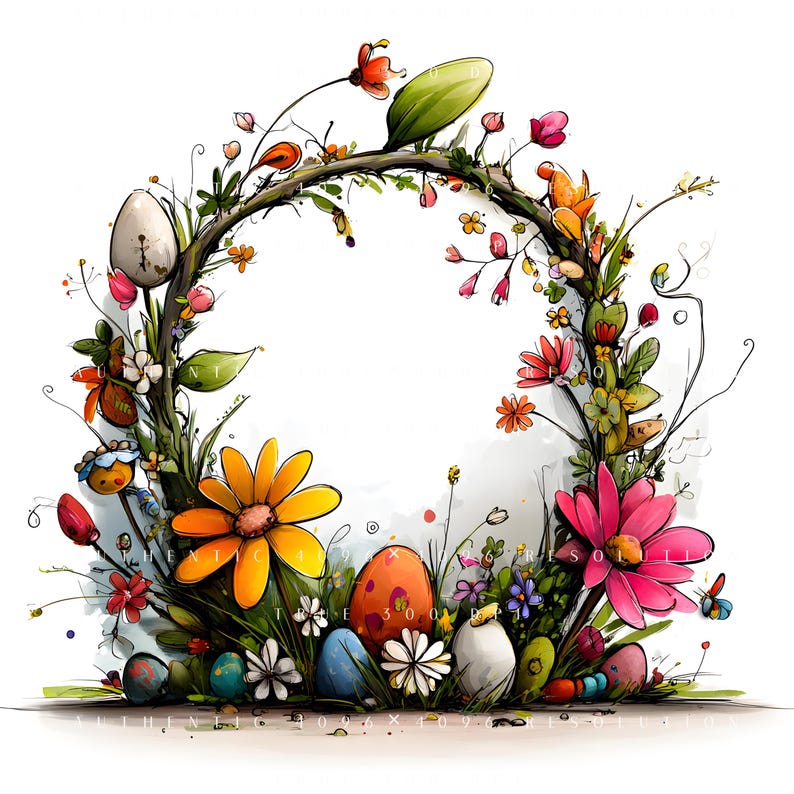 18 Whimsical Easter Wreath Clipart, Spring Floral Frame With Eggs ...