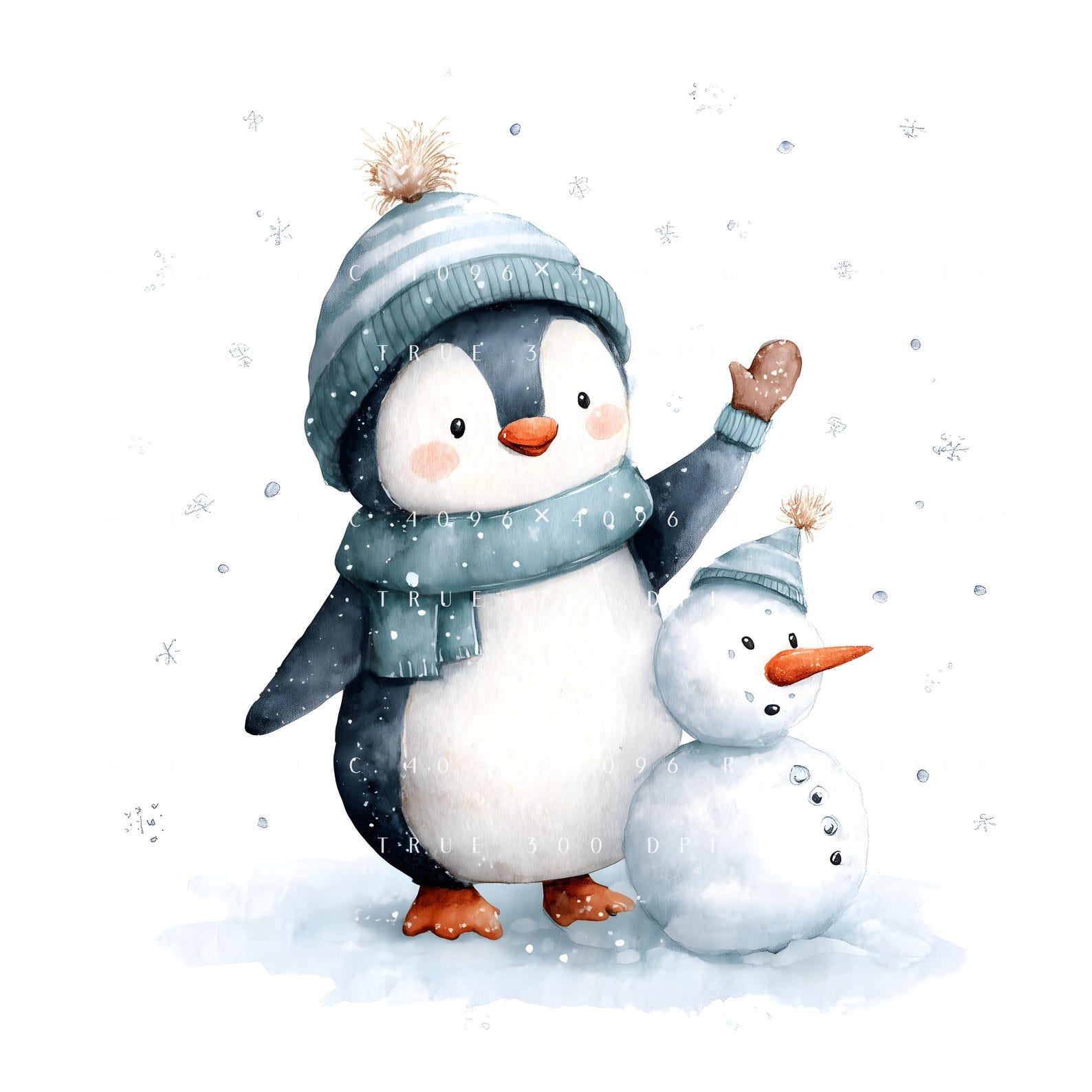 16 Watercolor Christmas Penguin Clipart, Winter Holiday Snow Art ...