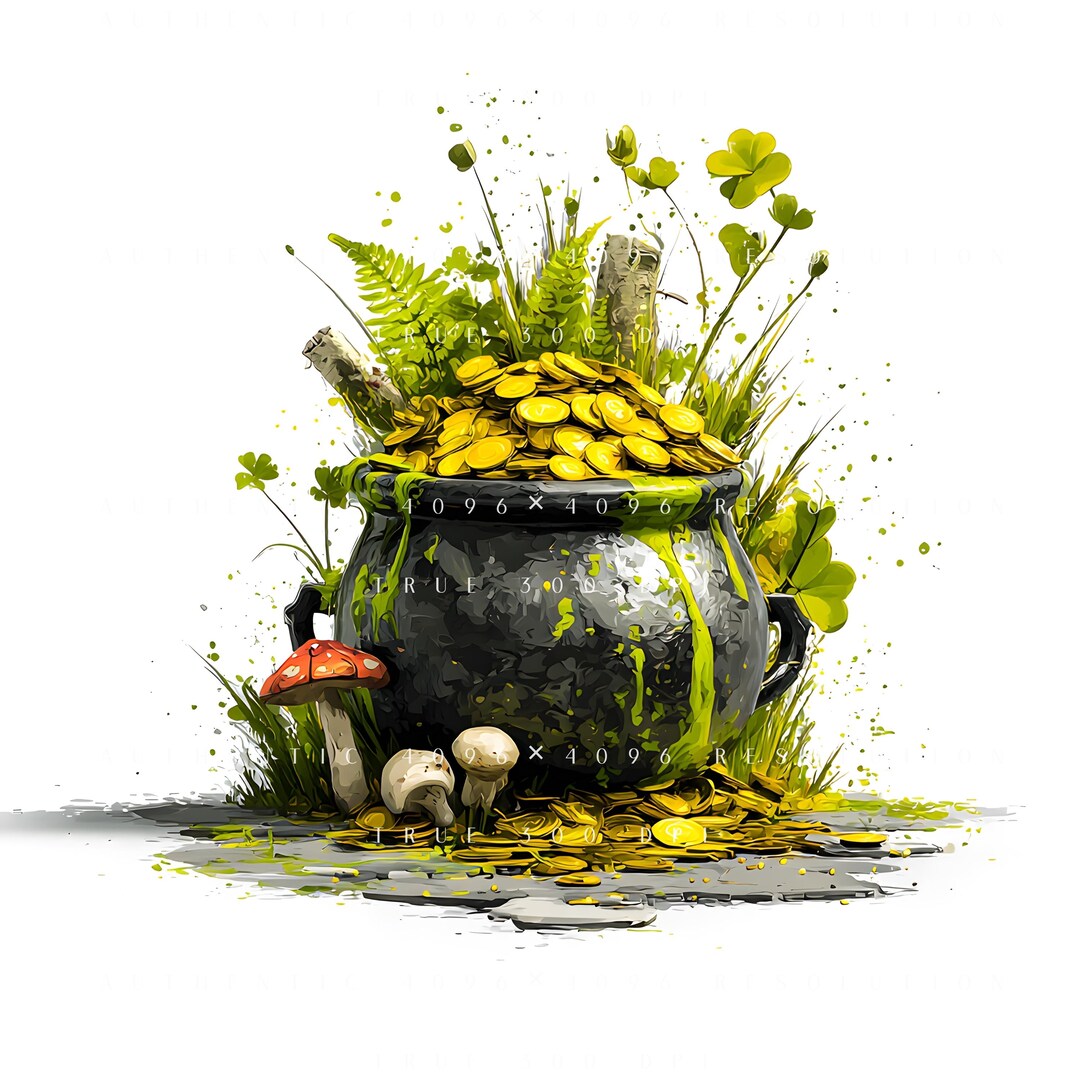 20 Pot of Gold Clipart, Lucky Shamrock Coins, St Patrick Treasure ...