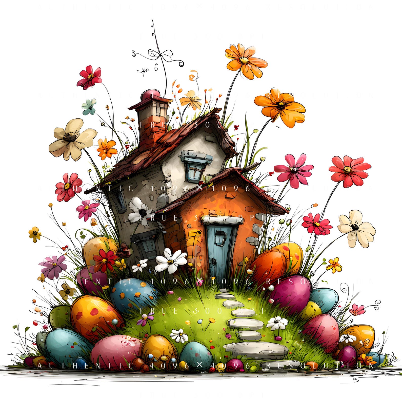 18 Whimsical Quirky Easter House Clipart, Storybook Village, Printable ...
