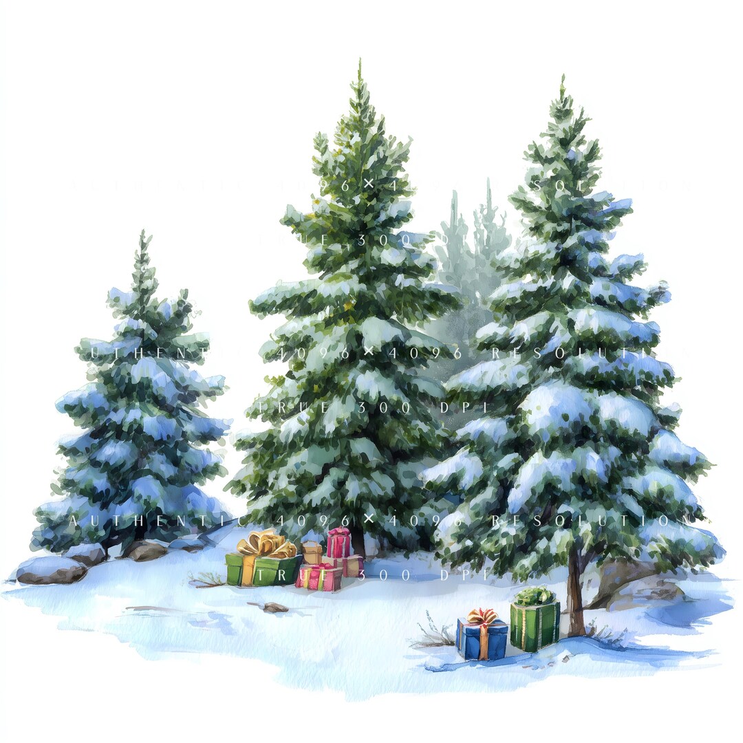 20 Christmas Tree Clipart, Snowy Holiday Evergreens, Cozy Winter Art ...