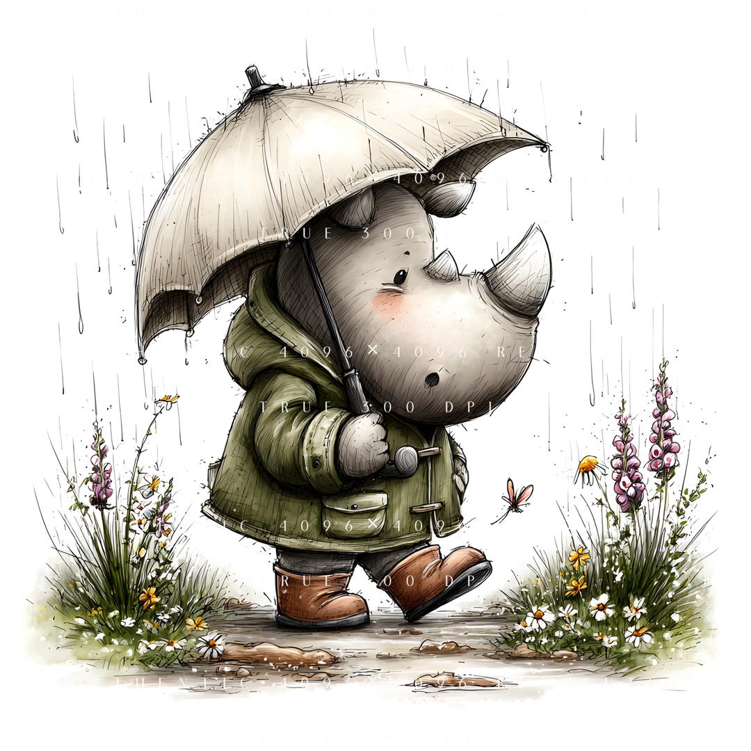 15 Whimsical Rainy Day Animals With Umbrella Clipart, Spring Nursery ...