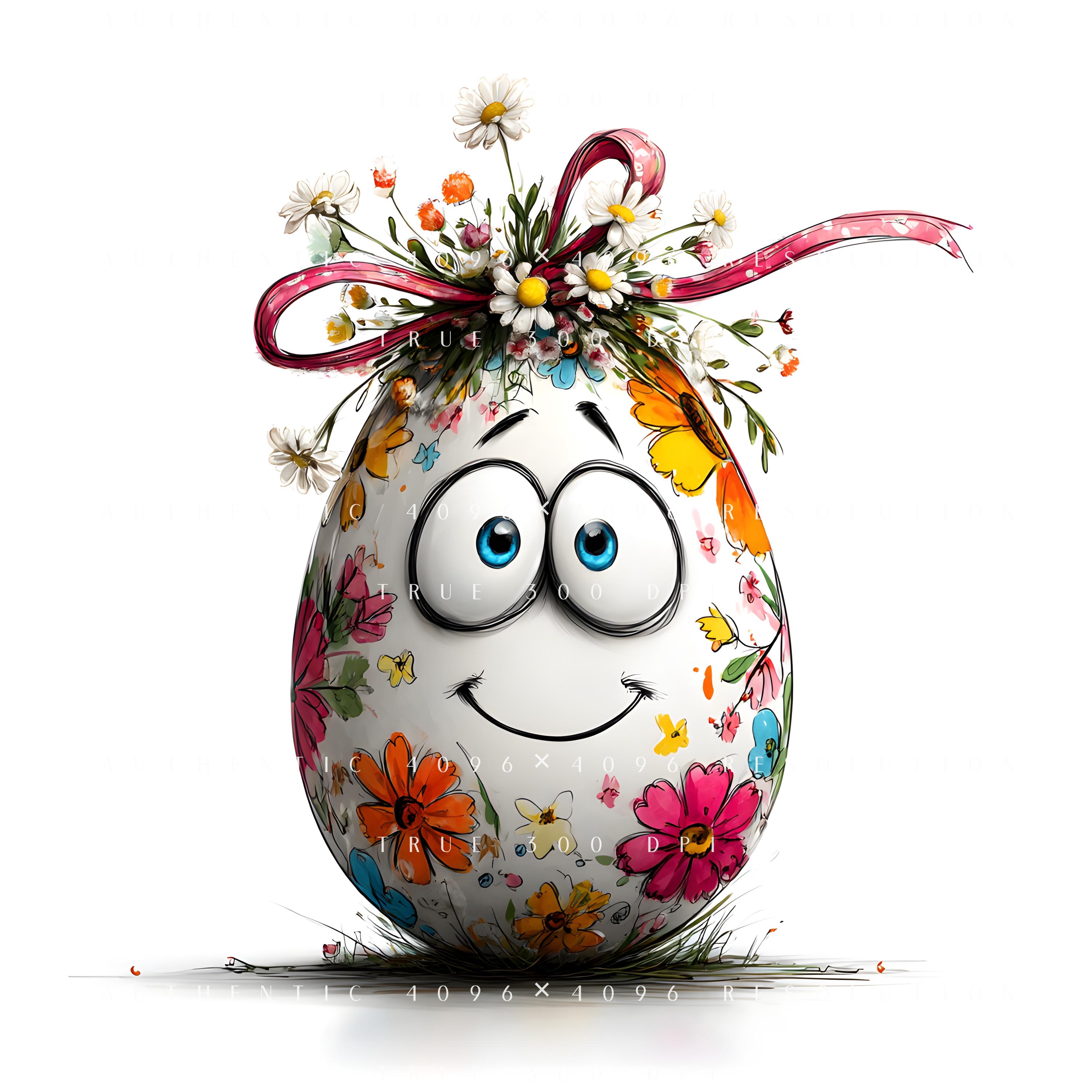 15 Whimsical Easter Eggs Clipart, Funny Smiling Egg, Cute Spring Art ...
