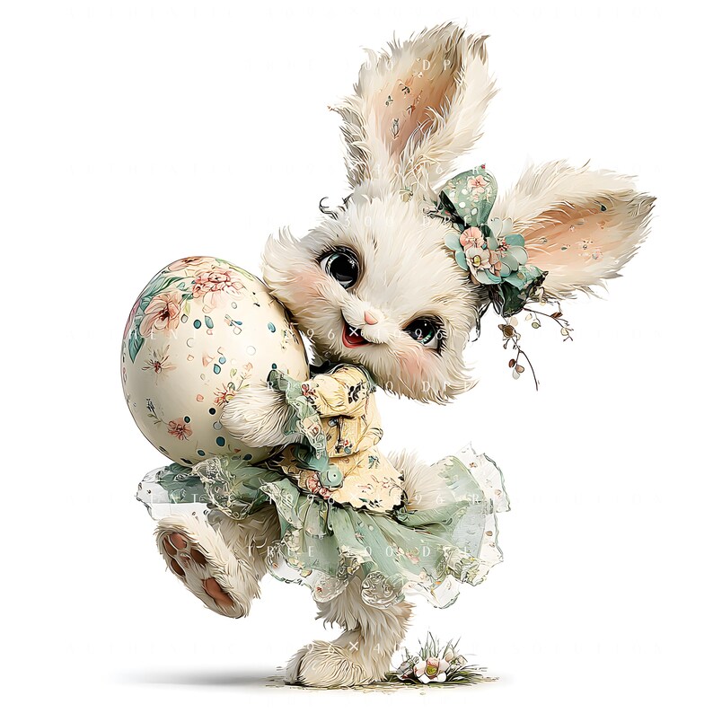 20 Playful Easter Bunny Clipart, Dancing Rabbit With Eggs, Spring ...