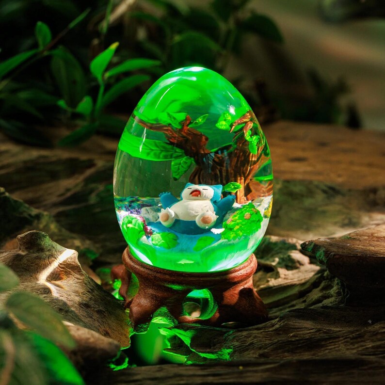 Pokemon Snorlax Epoxy Resin Egg Lamp Night Light Handmade Relax Decor ...