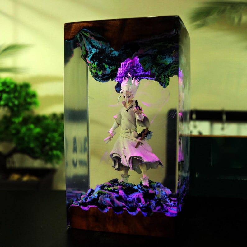 Ishigami Senku Dr. Stone Resin Lamp, Handmade Anime Science Decor ...