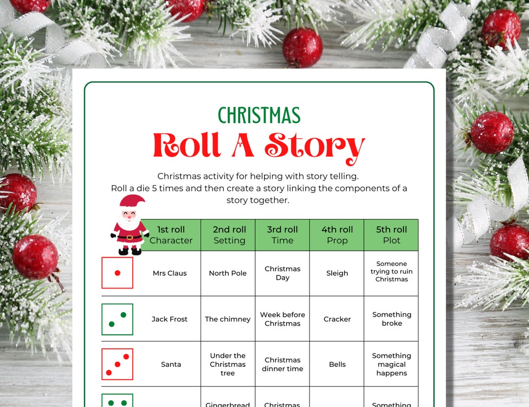 Christmas Games, Christmas Roll a Story, Christmas Dice Game, Printable ...