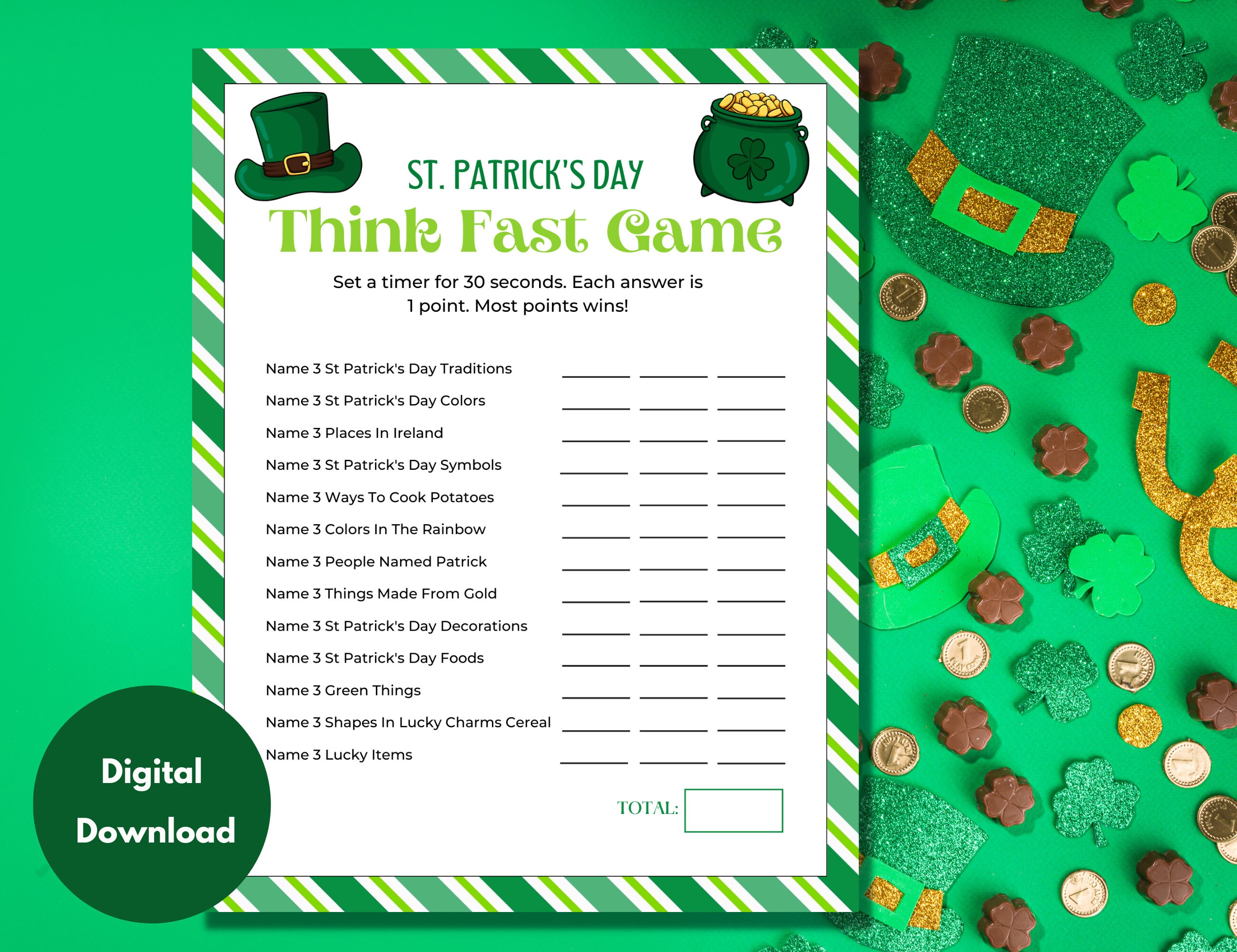 St Patrick's Day Think Fast Game, St Patrick's Day Trivia Game, St ...