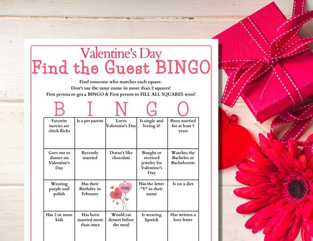 Valentines Day Find the Guest Bingo, Ice Breaker Game, Mix & Mingle ...