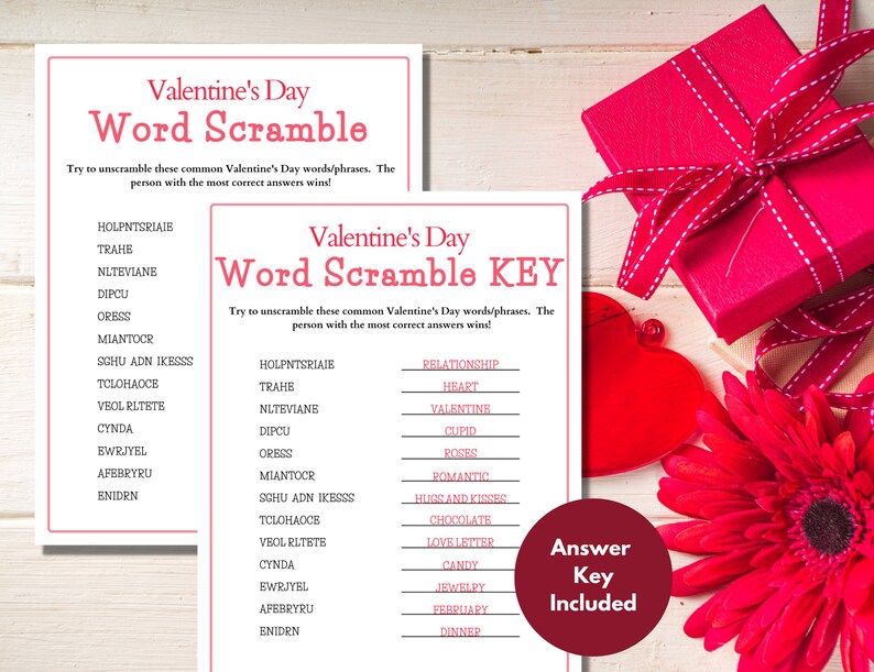 Valentines Day Word Scramble Game Valentines Day Scramble - Etsy