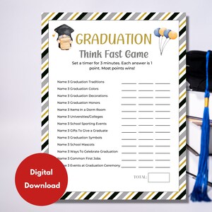 Graduation Think Fast Game | Graduation Trivia Game | 2024 Graduation ...