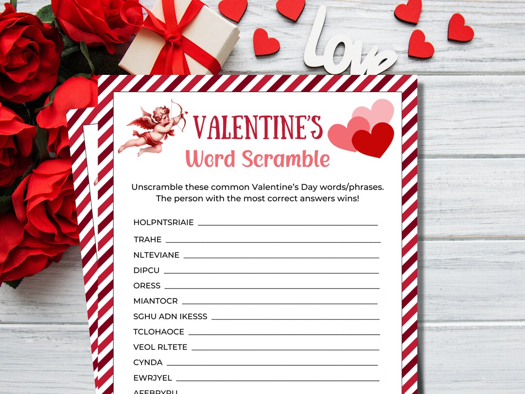 Valentines Word Scramble Game | Valentines Unscramble Game | Valentines ...