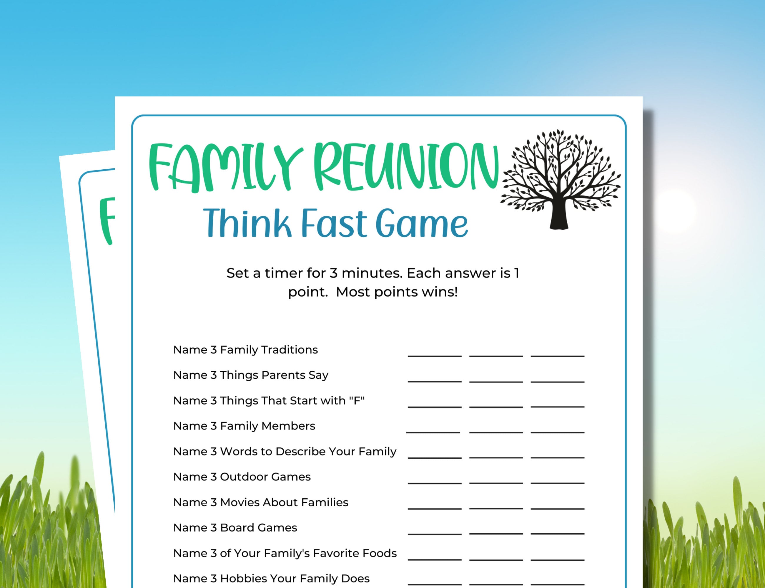 Family Reunion Think Fast Game | Family Reunion Trivia Game | Family ...