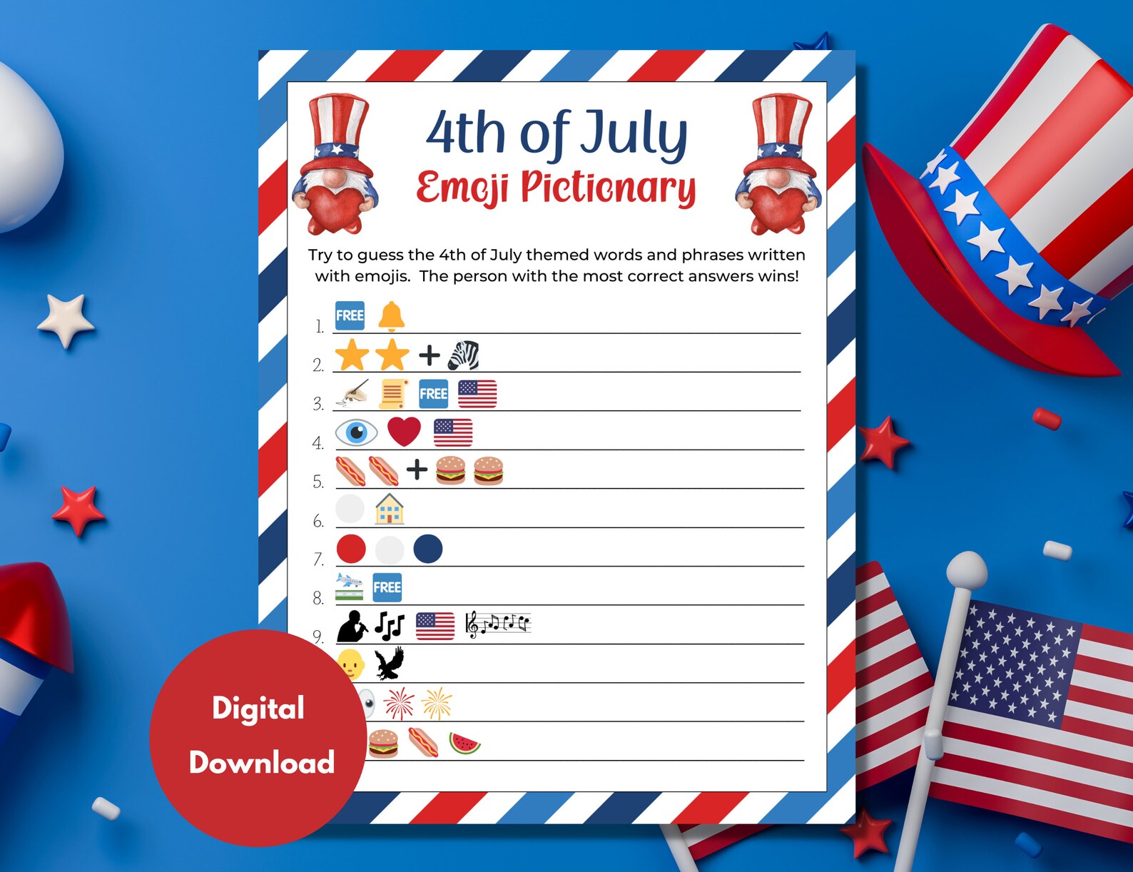 4th of July Emoji Pictionary | 4th of July Emoji Game | 4th of July ...