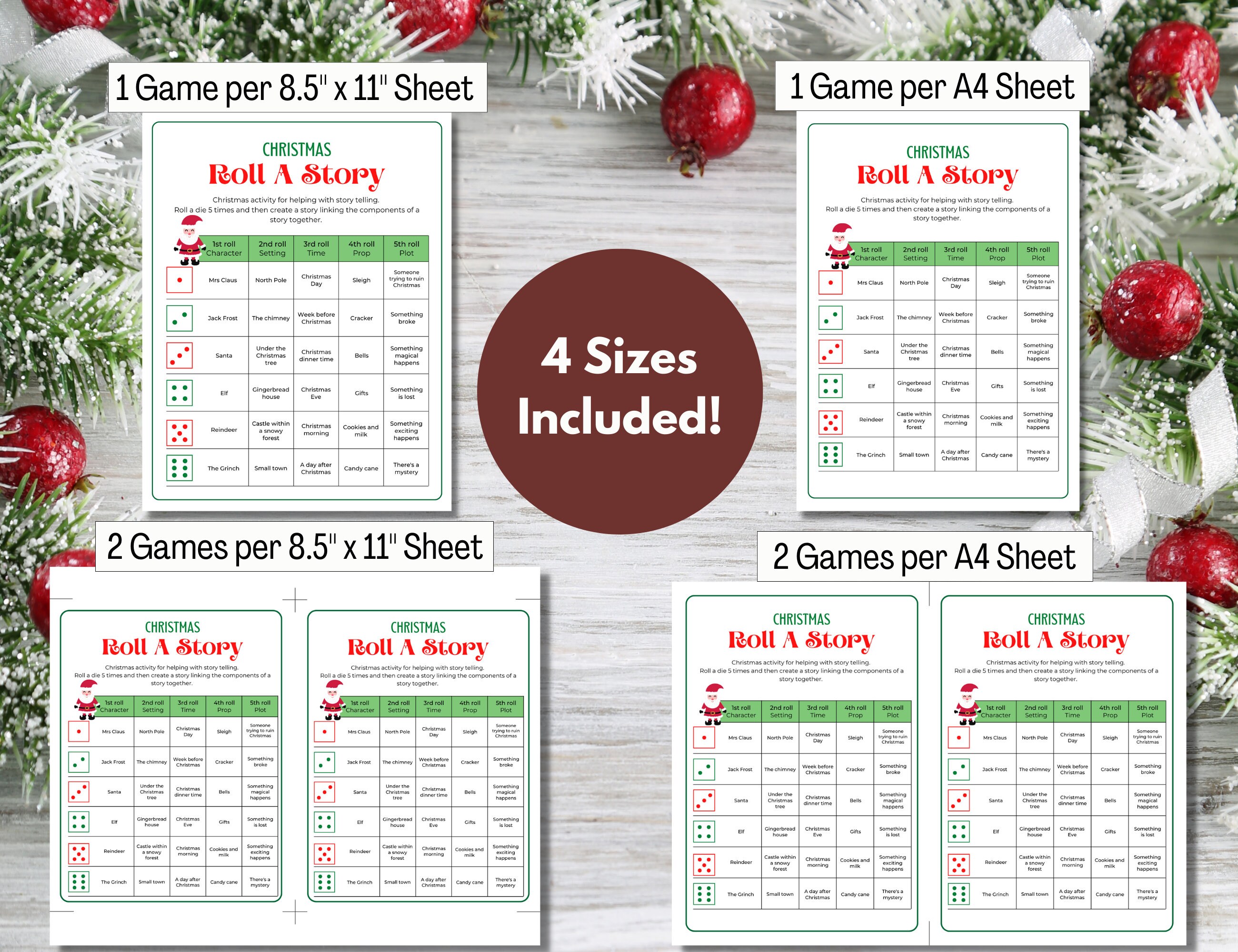 Christmas Games, Christmas Roll a Story, Christmas Dice Game, Printable ...