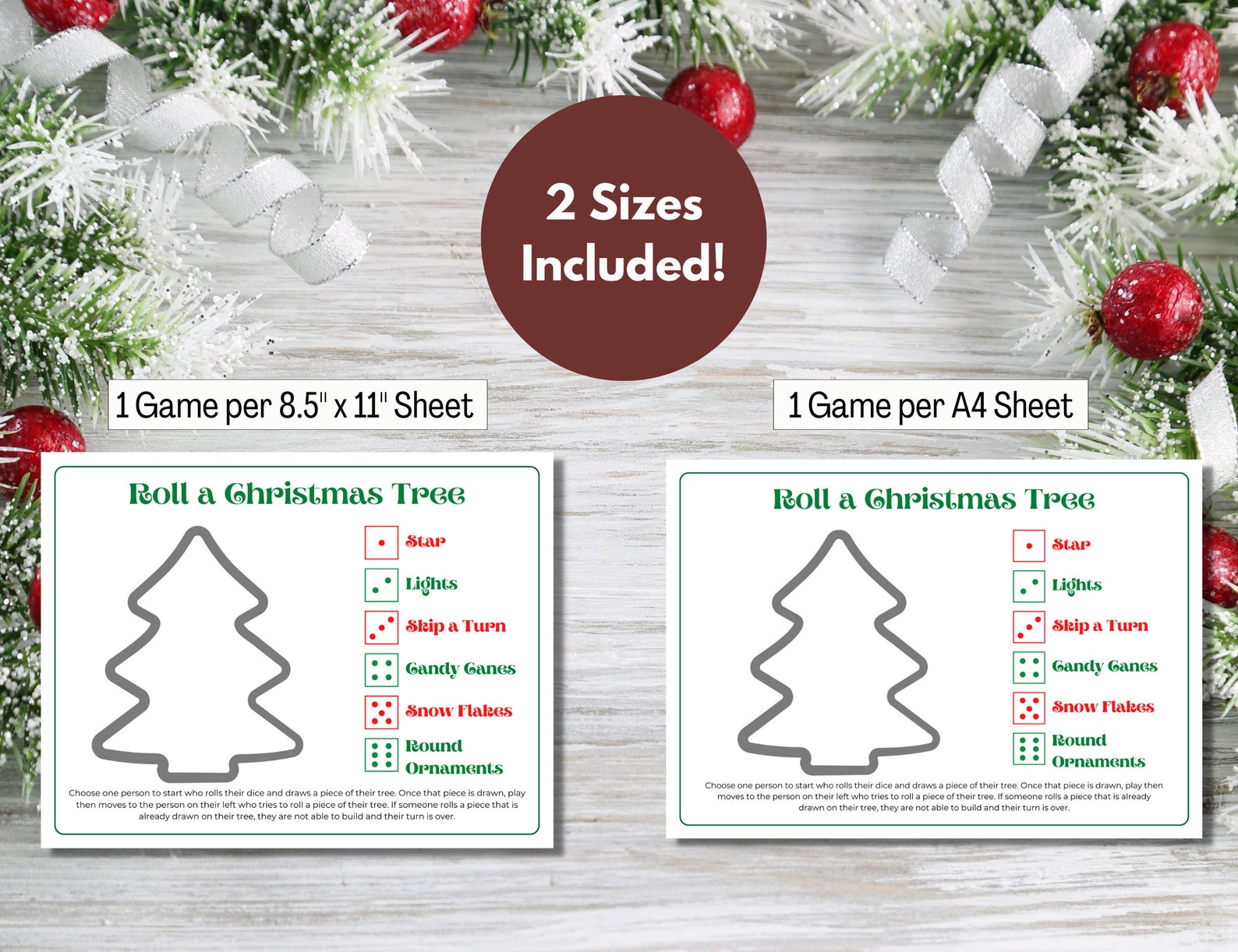 Roll a Christmas Tree, Dice Game, Christmas Drawing Game, Printable ...