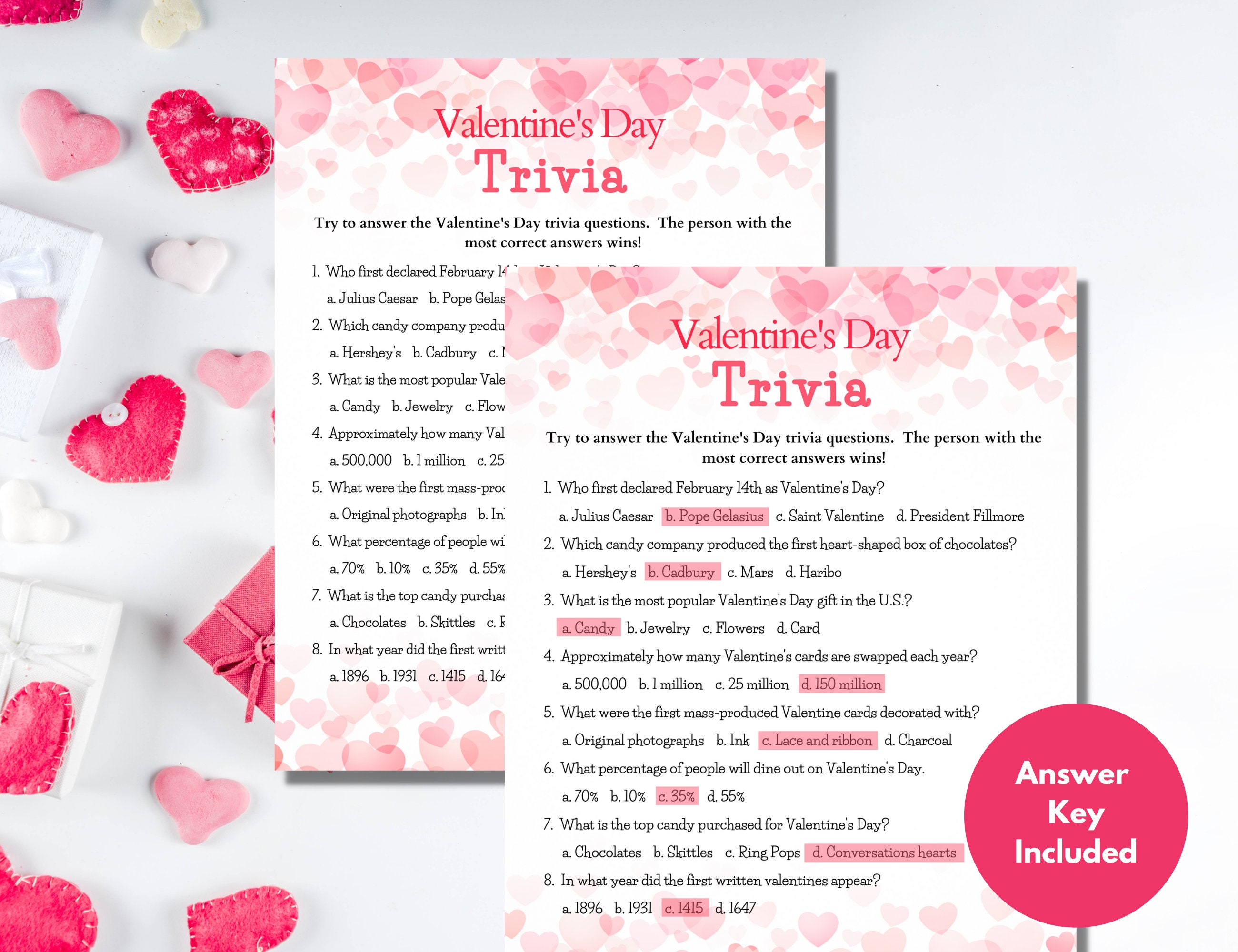 Valentines Day Trivia Game, Valentines Day Games, Valentines Day Party ...