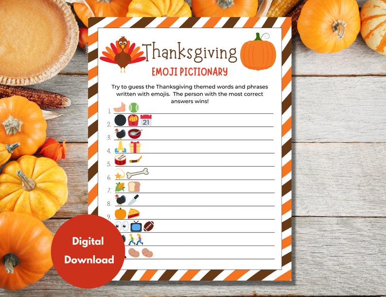 Thanksgiving Emoji Pictionary | Thanksgiving Emoji Game | Thanksgiving ...