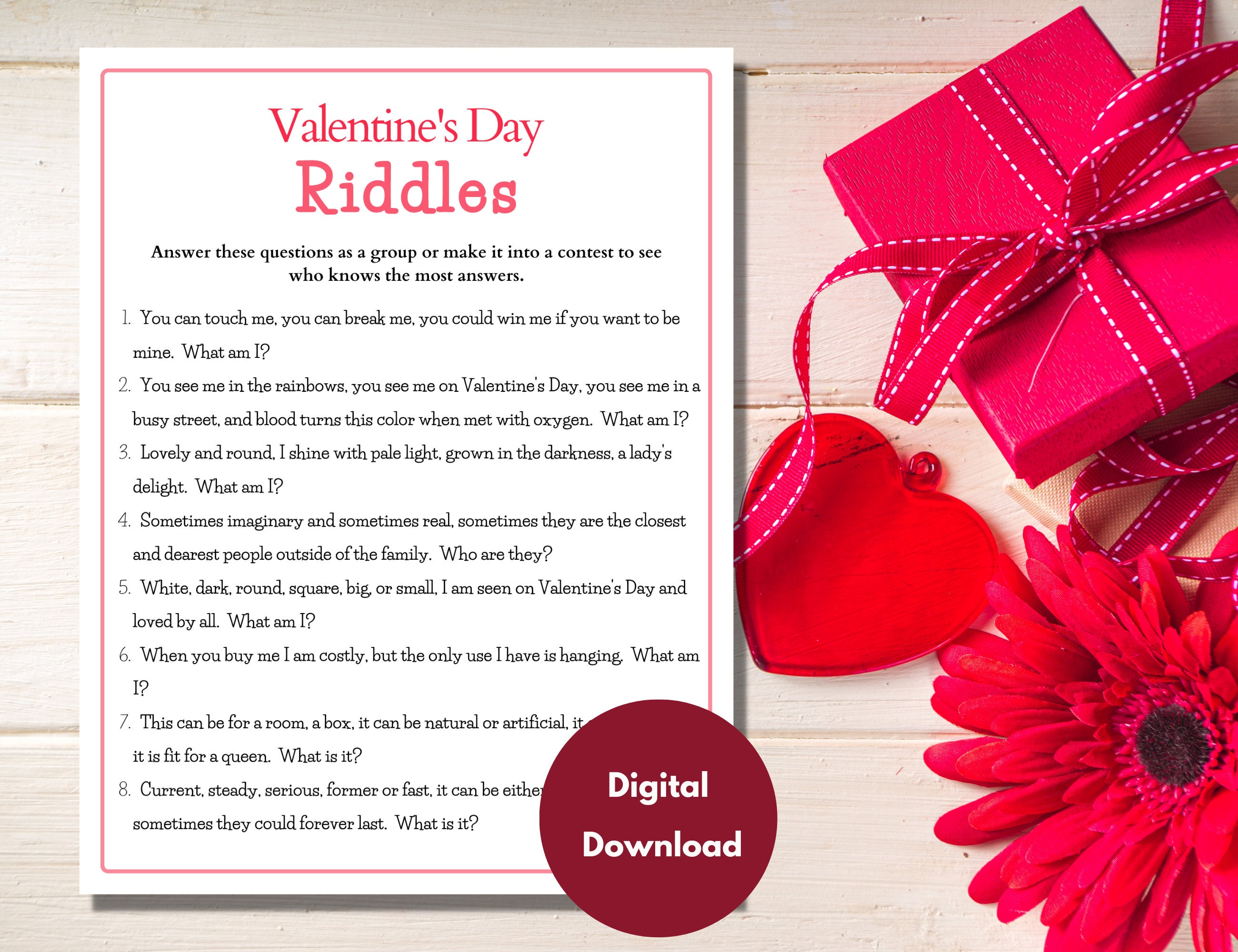 Valentines Day Riddle Game, Valentines Day Trivia Game, Valentines Day ...