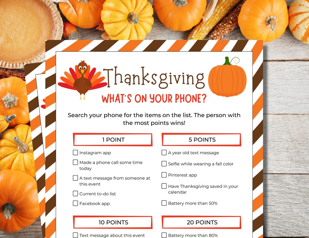 Thanksgiving What's on Your Phone Game | Scavenger Hunt | What's in ...