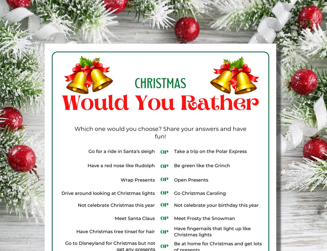 Christmas Games, Christmas Would You Rather, This or That, Printable ...