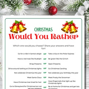 Christmas Games, Christmas Would You Rather, This or That, Printable ...