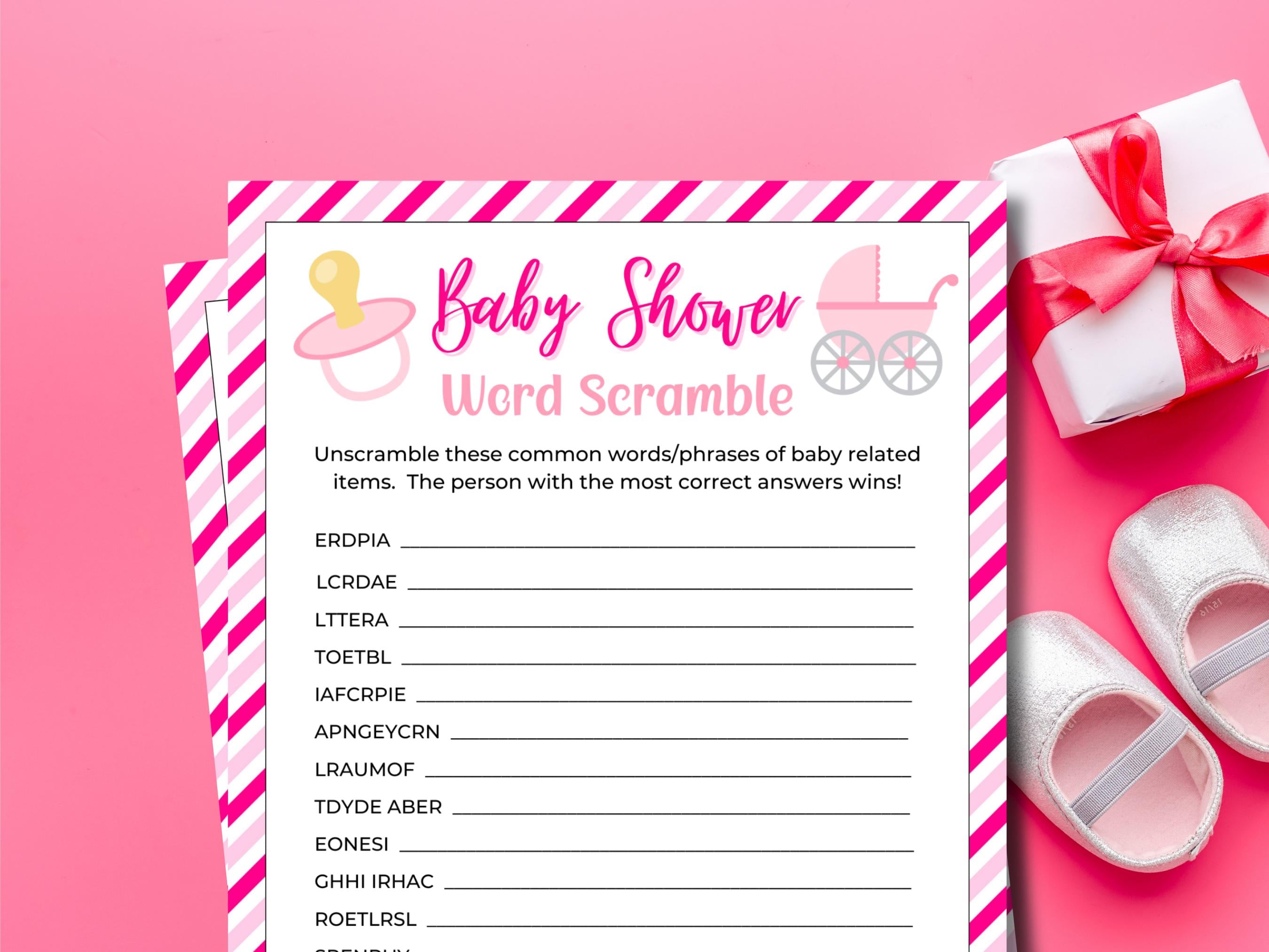 Word Scramble Baby Shower Game | Baby Word Scramble | Printable Baby ...