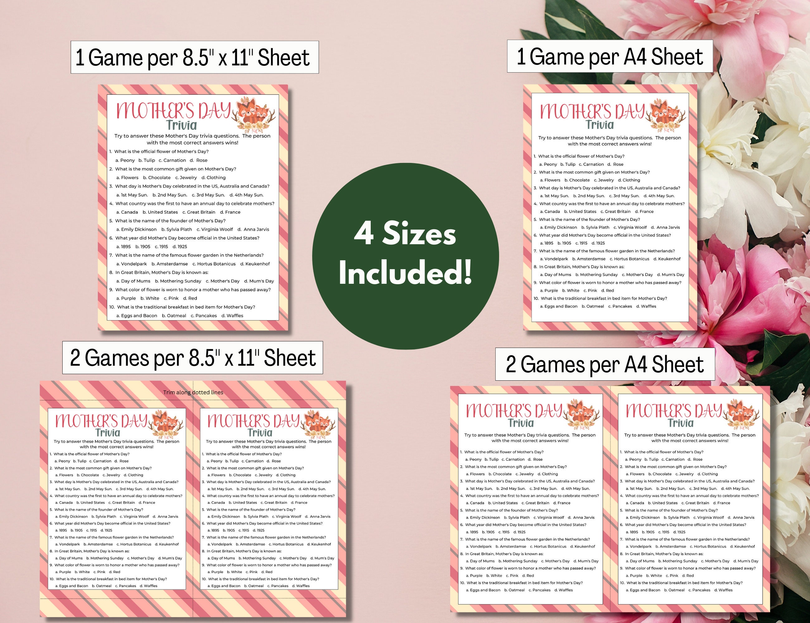 Mothers Day Trivia Game | Mothers Day Games | Mothers Day Party ...