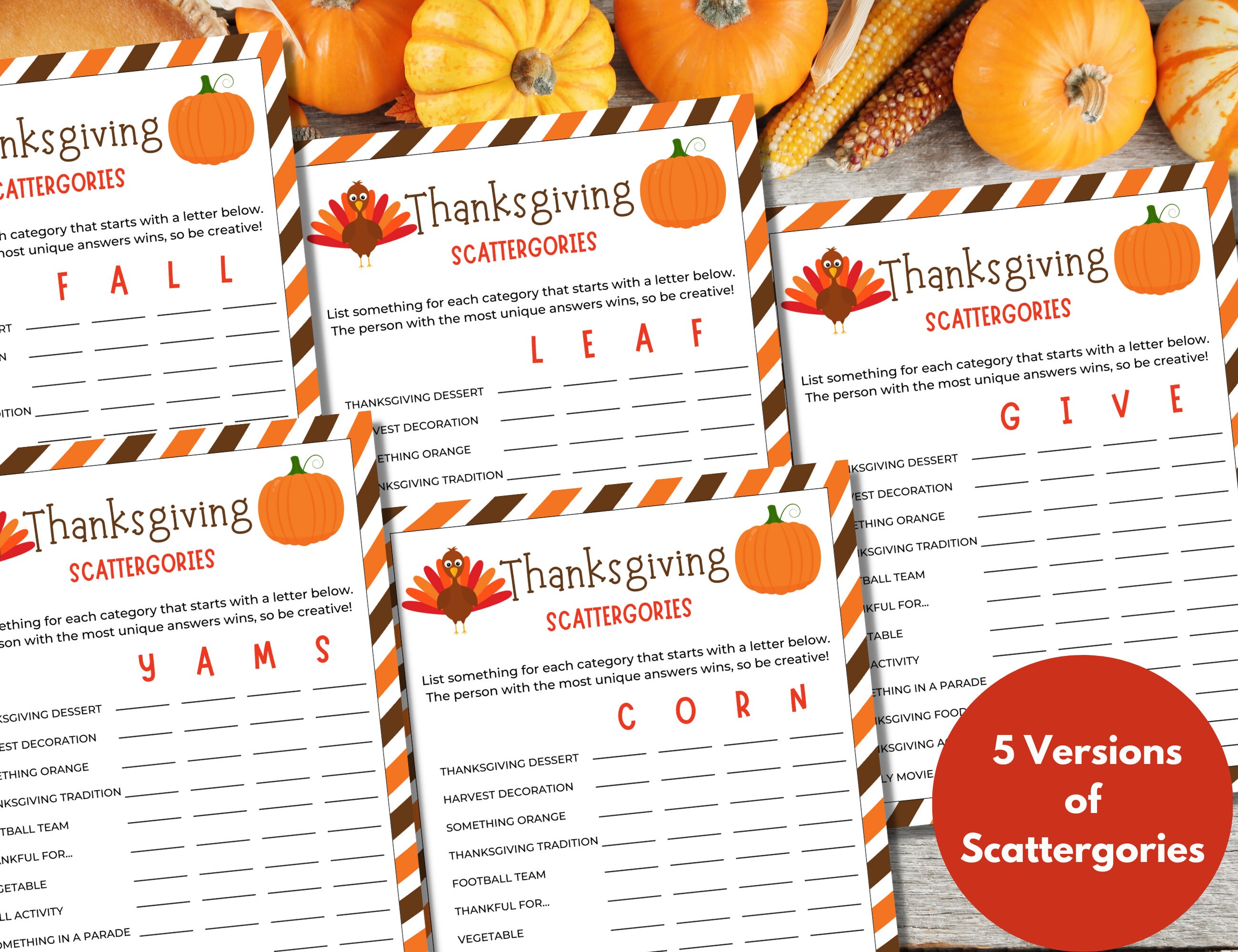Thanksgiving Scattergories Game | Thanksgiving Word Game | Thanksgiving ...