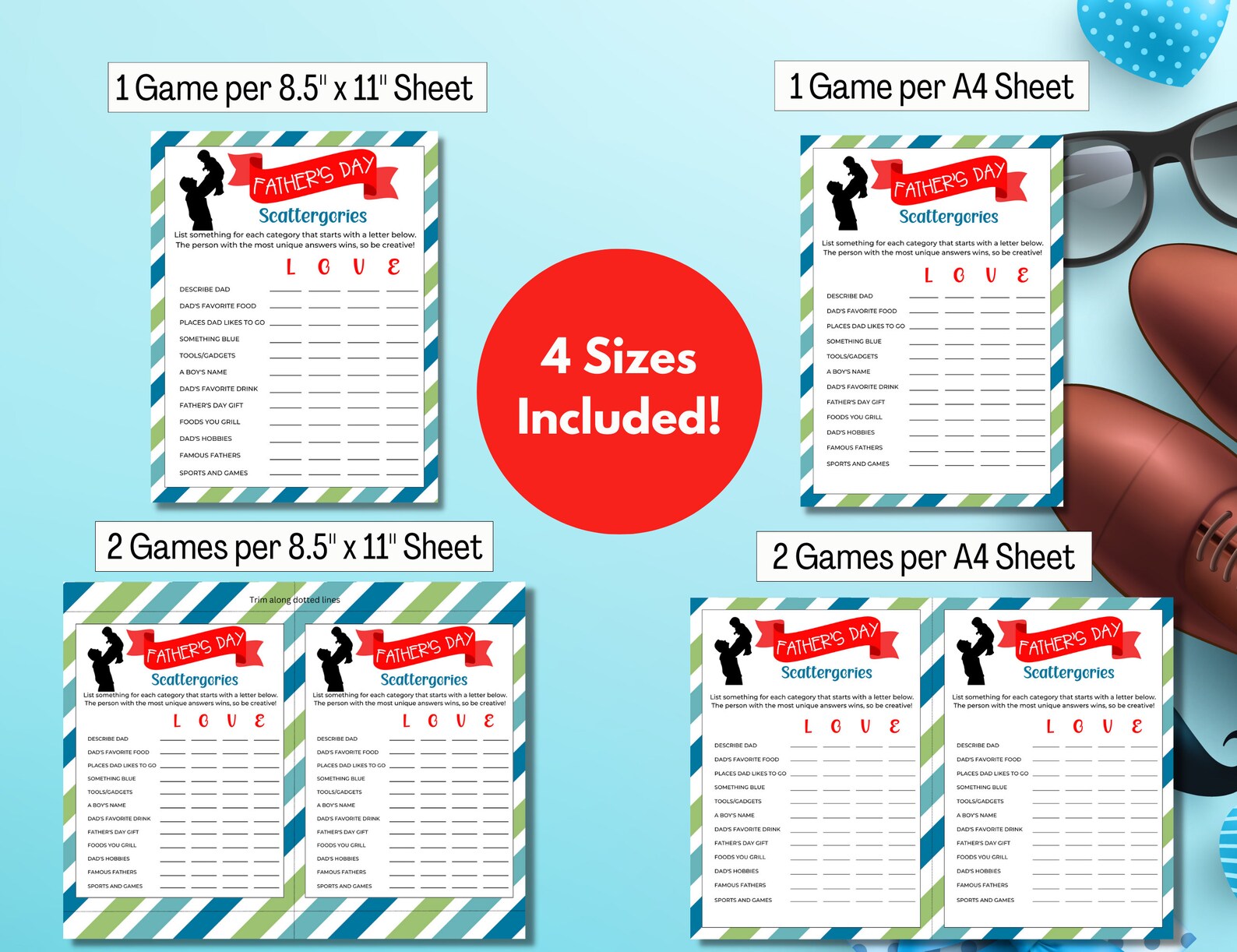 Fathers Day Scattergories Game | Fathers Day Word Game | Fathers Day ...