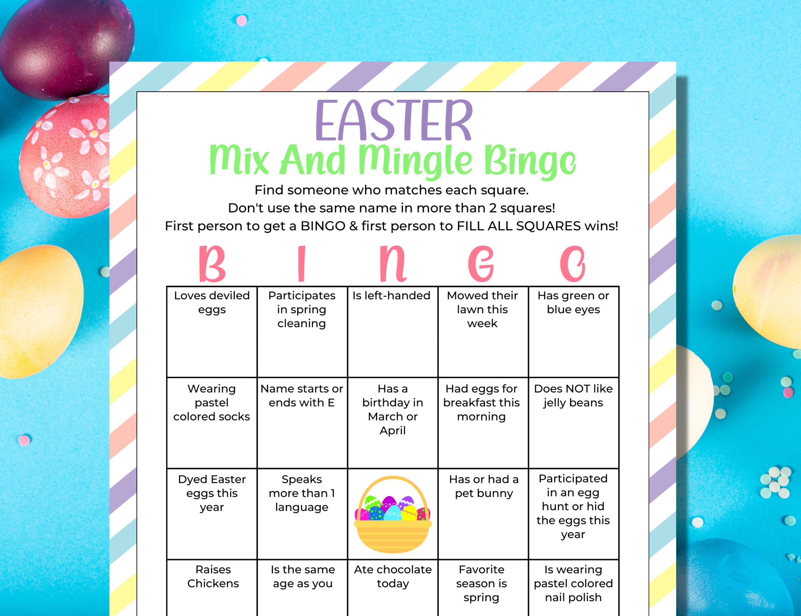 Easter Find the Guest Bingo Ice Breaker Game Mix & Mingle Game Find ...