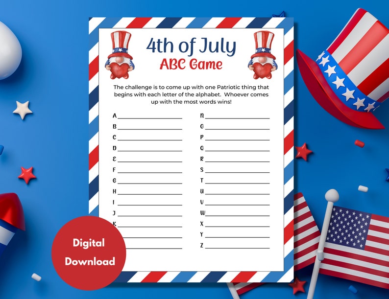 4th of July ABC Game A-Z Race Game July 4th Alphabet Game 4th of July ...