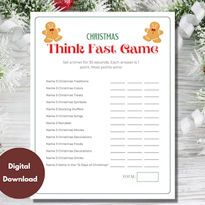 Christmas Games, Christmas Think Fast Game, Trivia Game, Printable ...