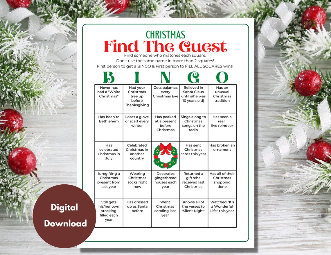 Christmas Games, Christmas Find the Guest Bingo, Mix and Mingle ...