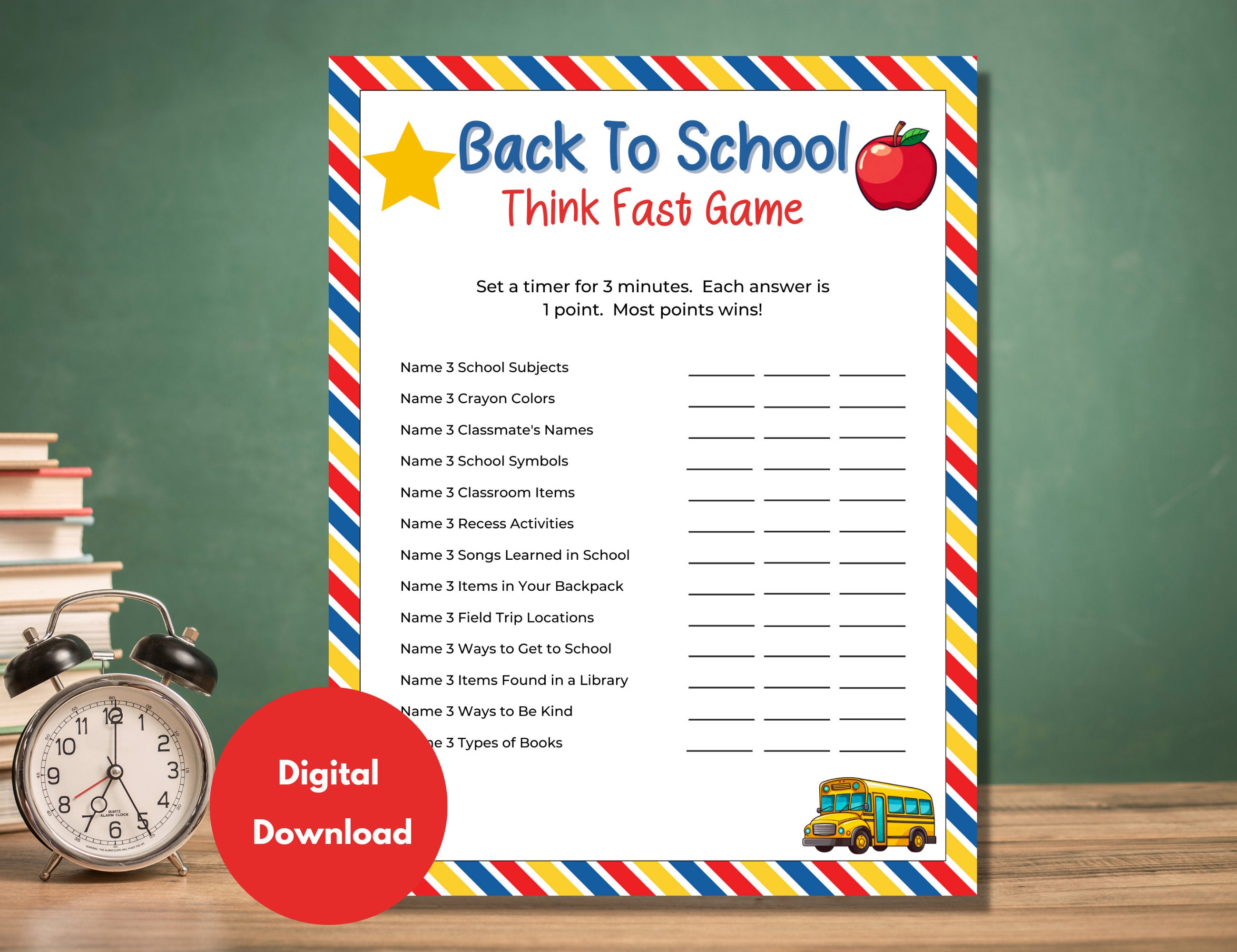 Back to School Think Fast Game | Back to School Trivia Game | Back to ...