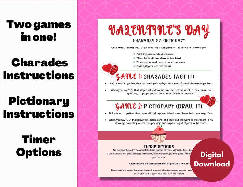 Valentines Day Charades Game, Valentines Day Pictionary Game ...