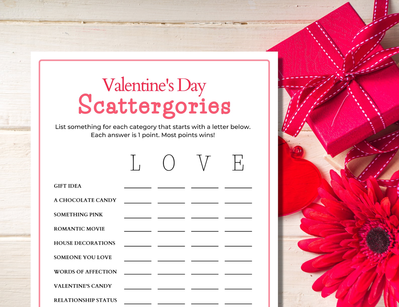 Valentines Day Scattergories Game, Valentines Day Word Game, Valentines ...