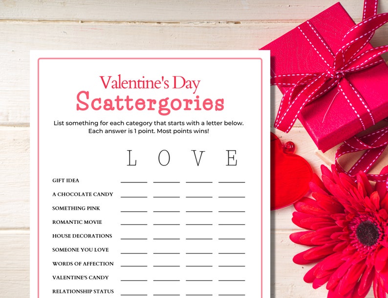 Valentines Day Scattergories Game, Valentines Day Word Game, Valentines ...