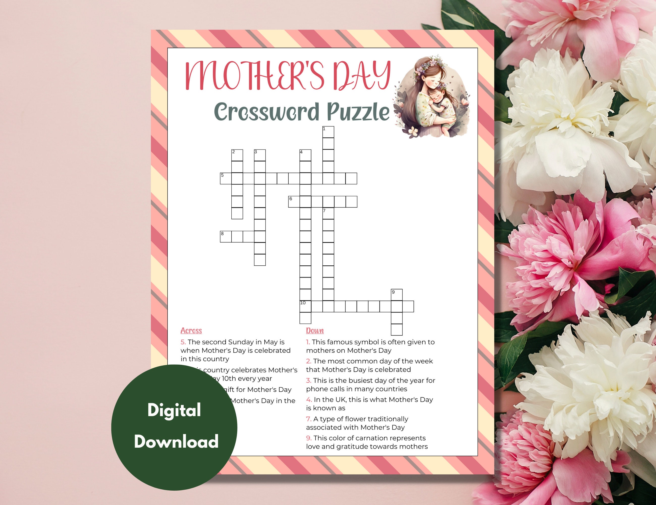 Mothers Day Crossword Puzzle Mothers Day Word Puzzle Mothers Day Games ...