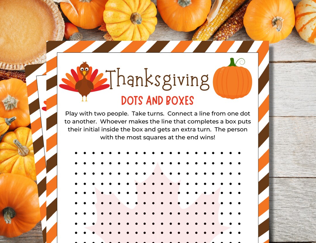 Thanksgiving Dots and Boxes | Squares Game | Kids Game | Thanksgiving ...
