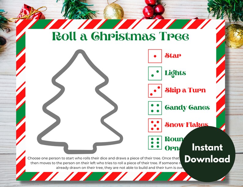 Roll a Christmas Tree, Christmas Drawing Game, Dice Game, Christmas ...