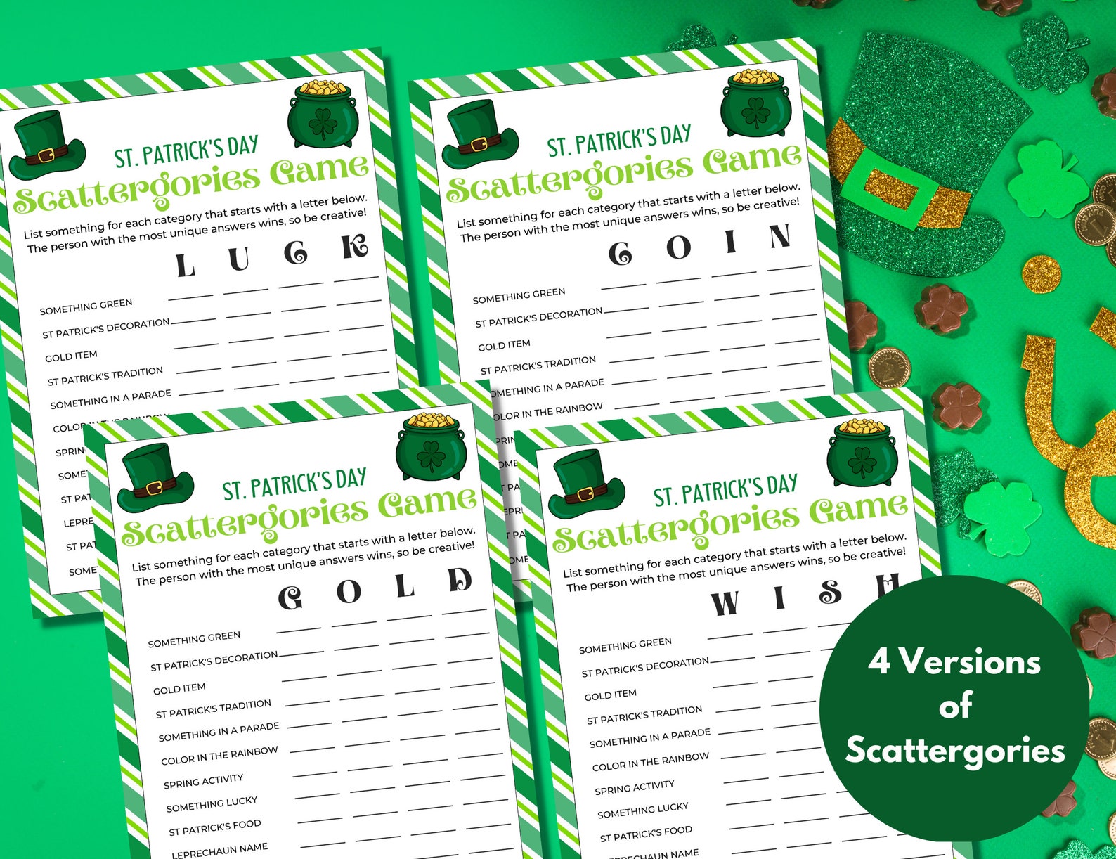 St Patrick's Day Scattergories Game, St Patrick's Day Word Game, St ...