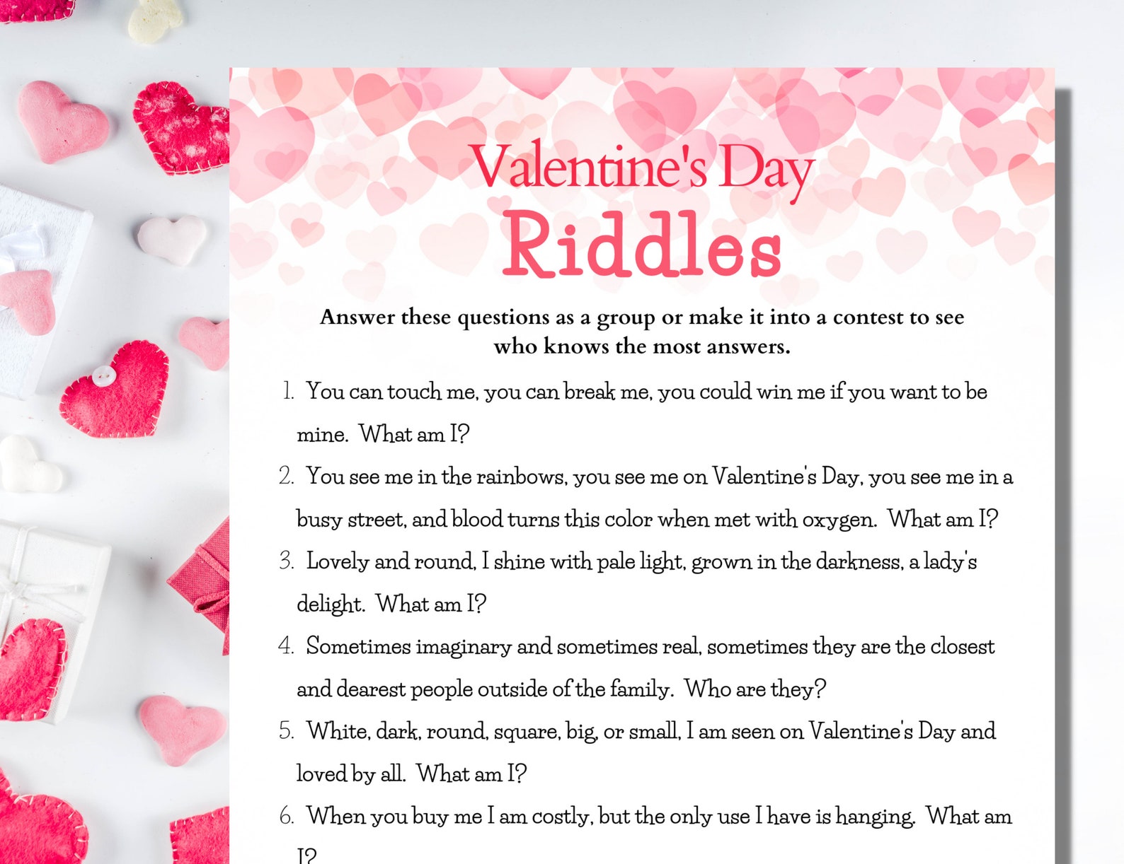 Valentines Day Riddle Game, Valentines Day Trivia Game, Valentines Day ...