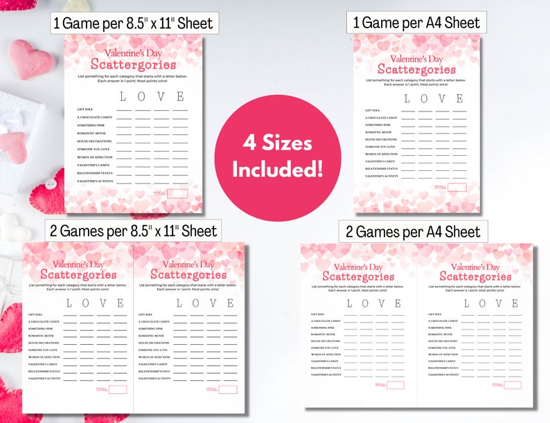 Valentines Day Scattergories Game, Valentines Day Word Game, Valentines ...